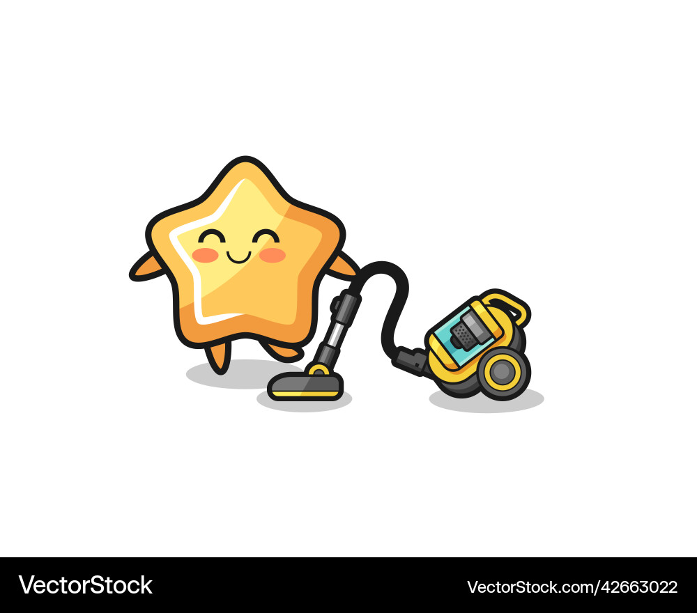 Cute star holding vacuum cleaner Royalty Free Vector Image