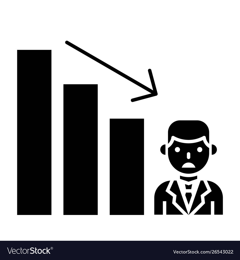 Decrease bar chart with sad businessman solid Vector Image