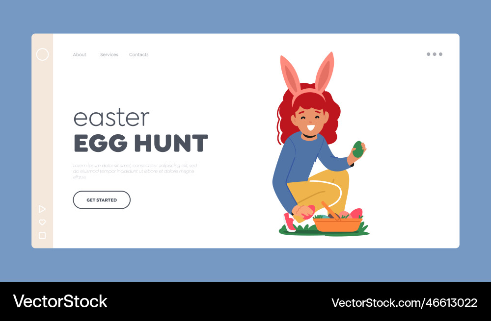 Easter egg hunt landing page template girl Vector Image