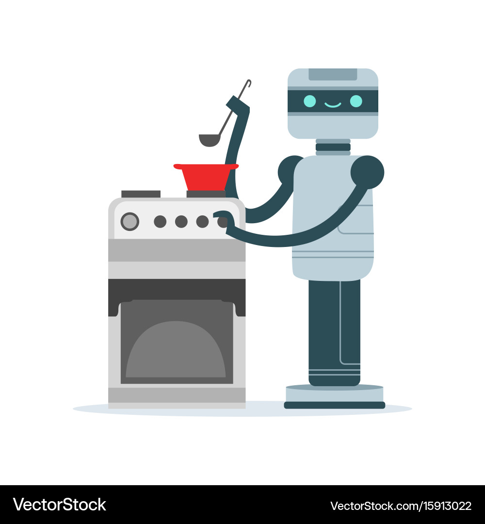 Housemaid android character cooking food Vector Image