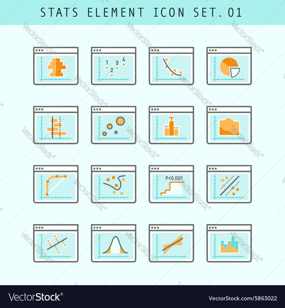 Line flat icons statistic elements set 01 Vector Image