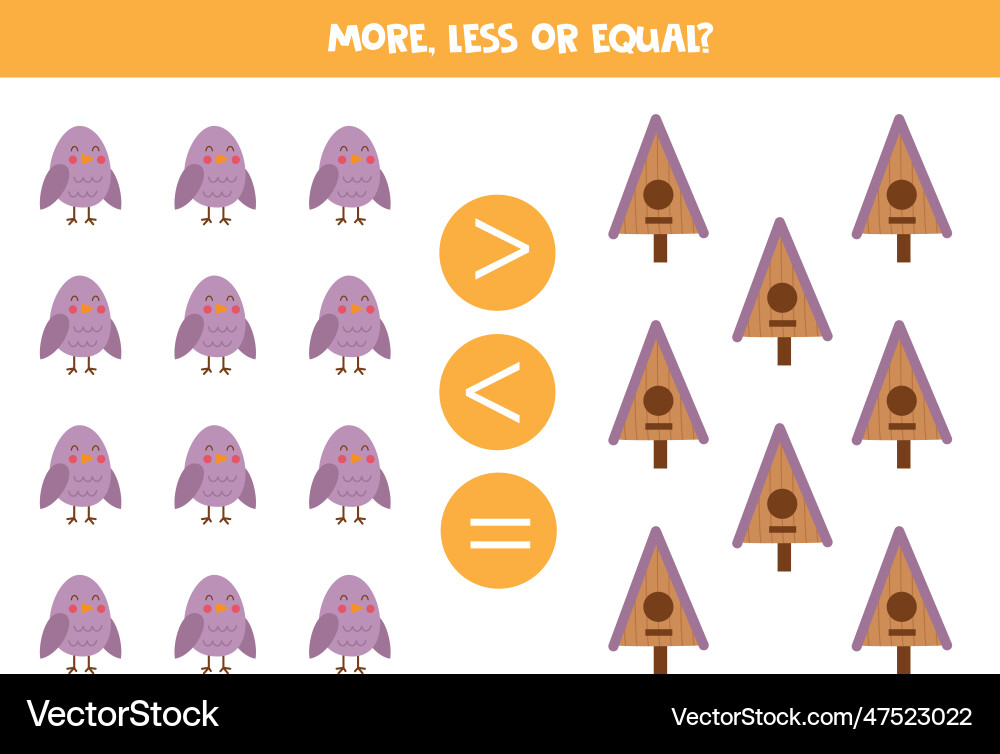 More less or equal with cute cartoon birds Vector Image