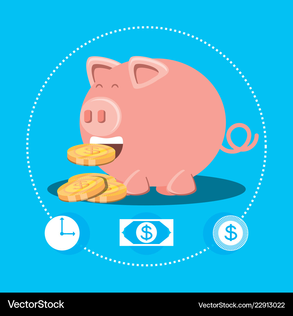 Saving piggy and coins isolated icon Royalty Free Vector