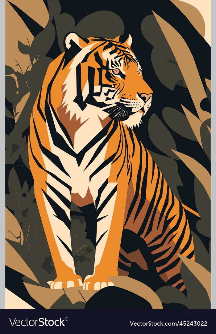 Tiger in flat style for poster wall art decor boho