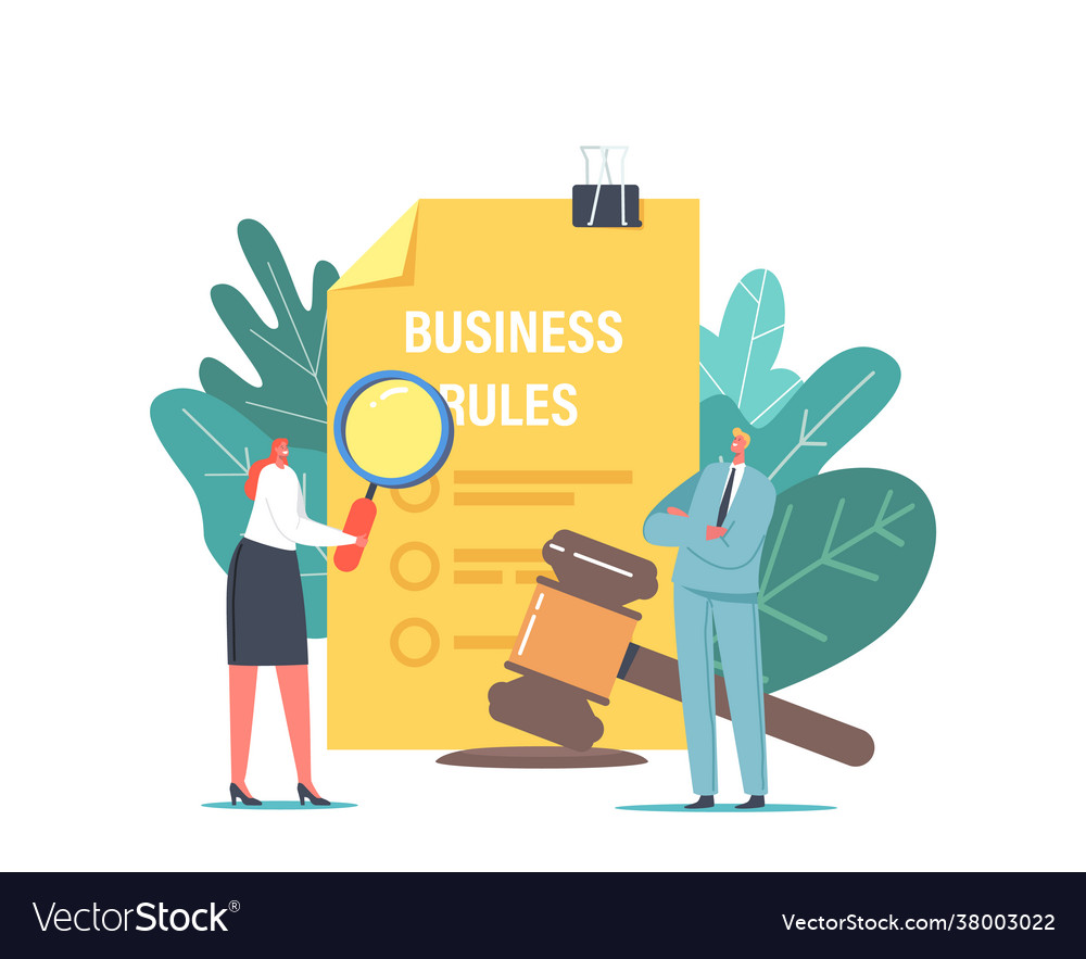 Tiny business characters study code conduct Vector Image