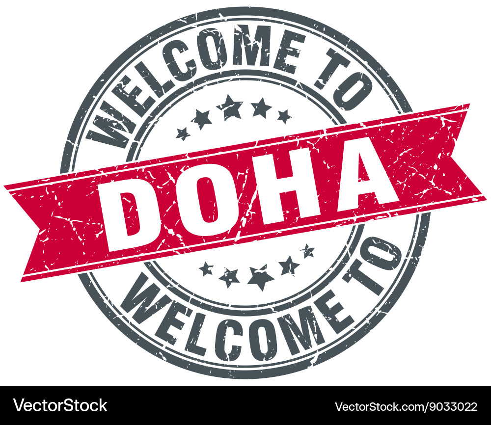 Welcome to doha red round vintage stamp Royalty Free Vector