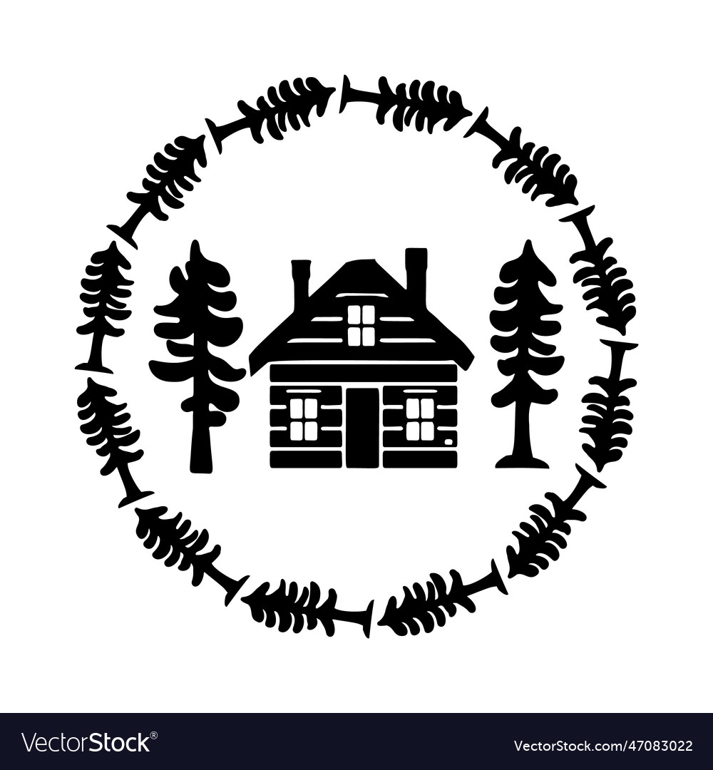 Wooden log cabin in scandi linocut style Vector Image