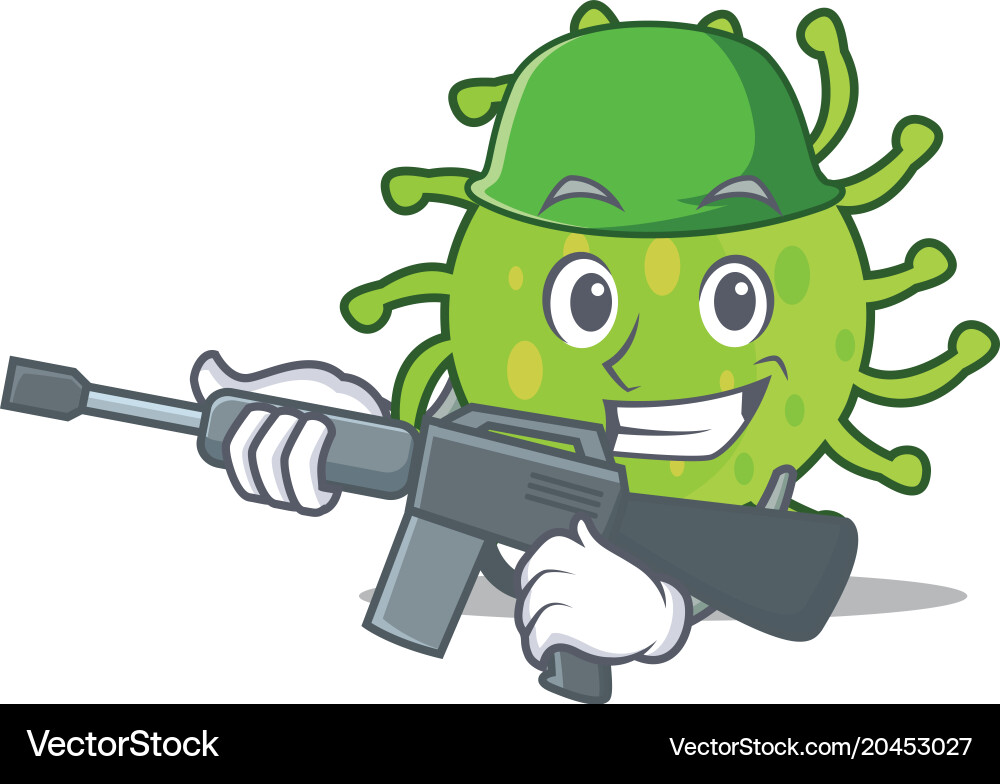 Army green bacteria character cartoon Royalty Free Vector