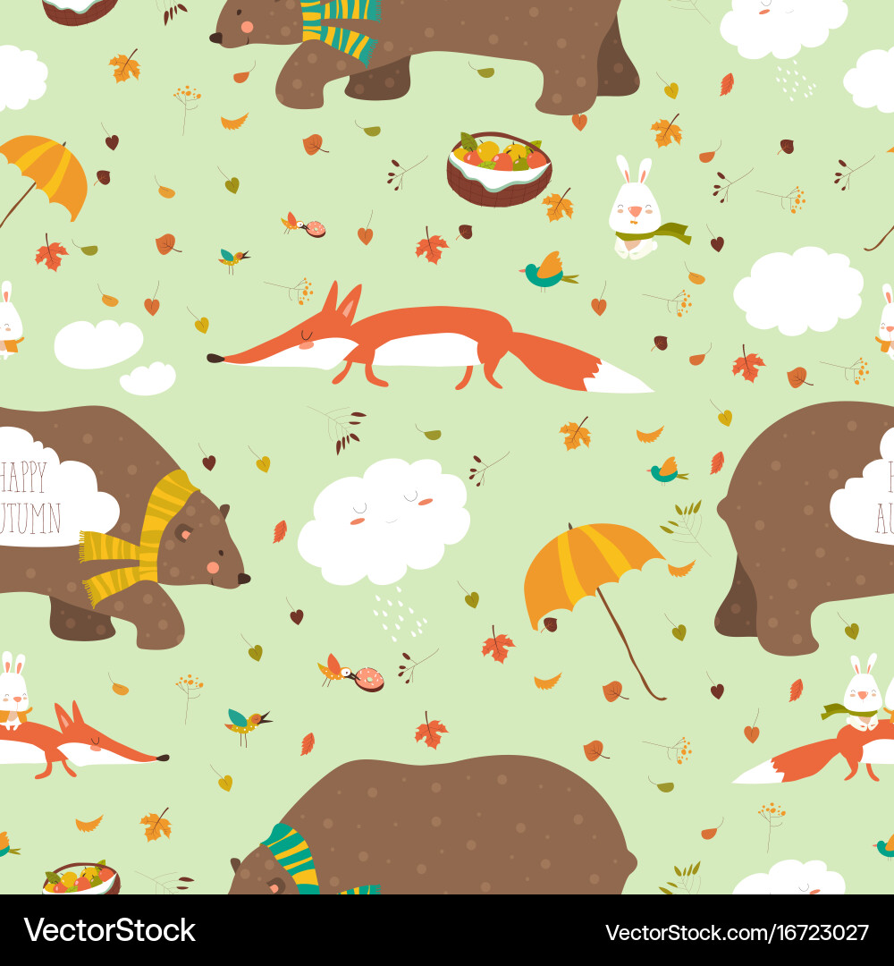 Autumn forest seamless pattern with cute animals Vector Image