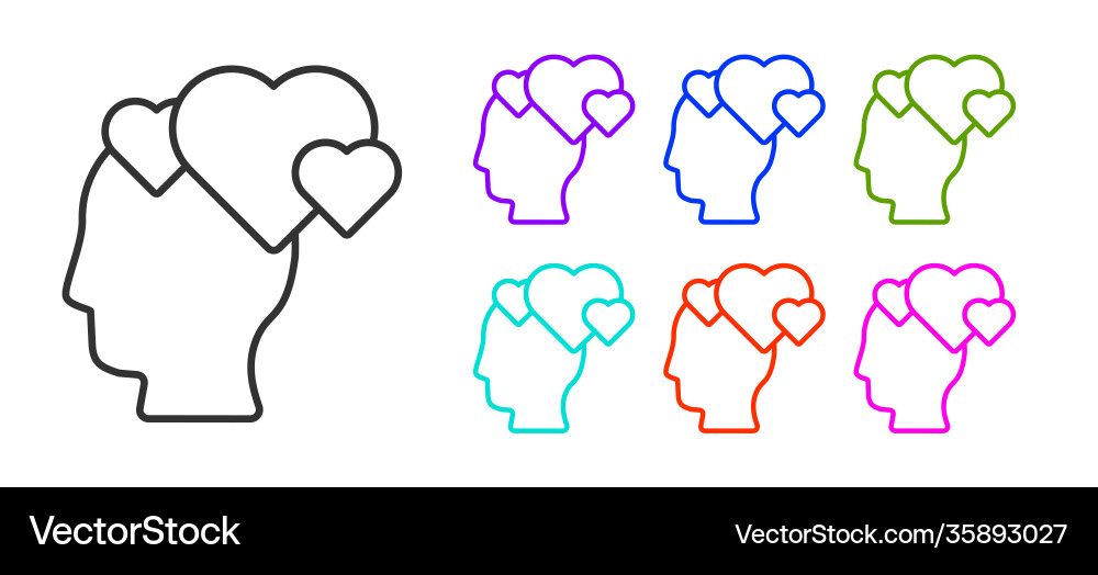 Black line human head with heart icon isolated Vector Image