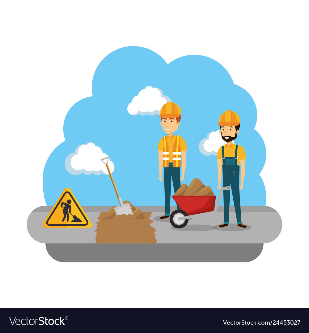 Builders construction working scene Royalty Free Vector