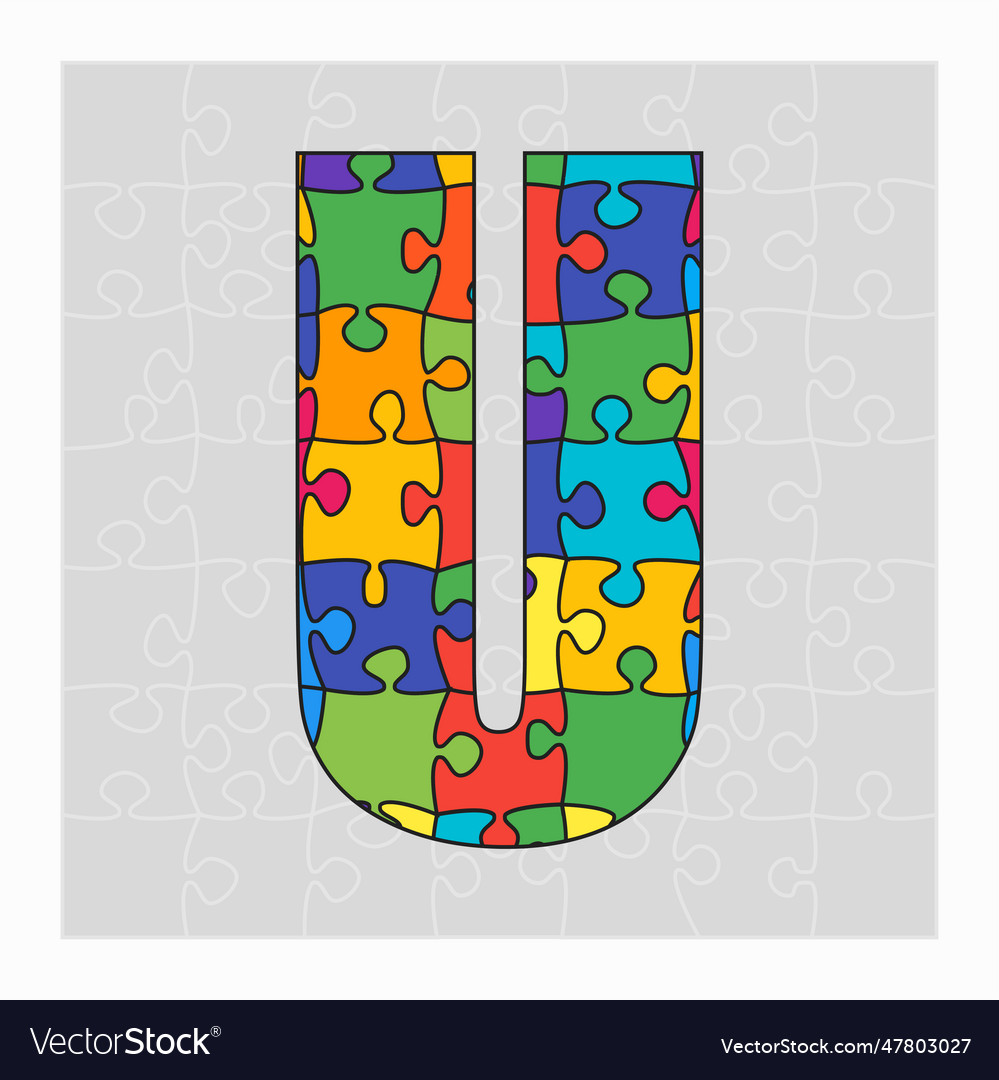 Colorful puzzle letter - u jigsaw creative font Vector Image