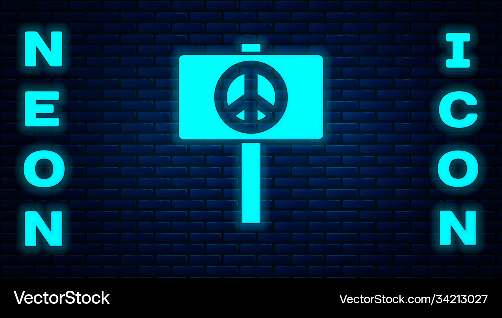 Glowing neon peace icon isolated on brick wall Vector Image