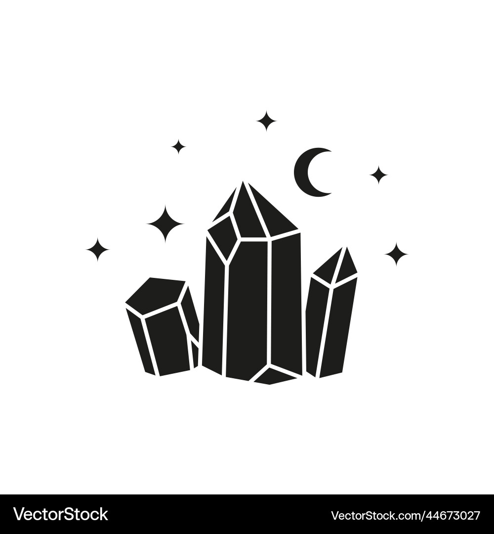 Hand drawn celestial crystals with moon and stars Vector Image
