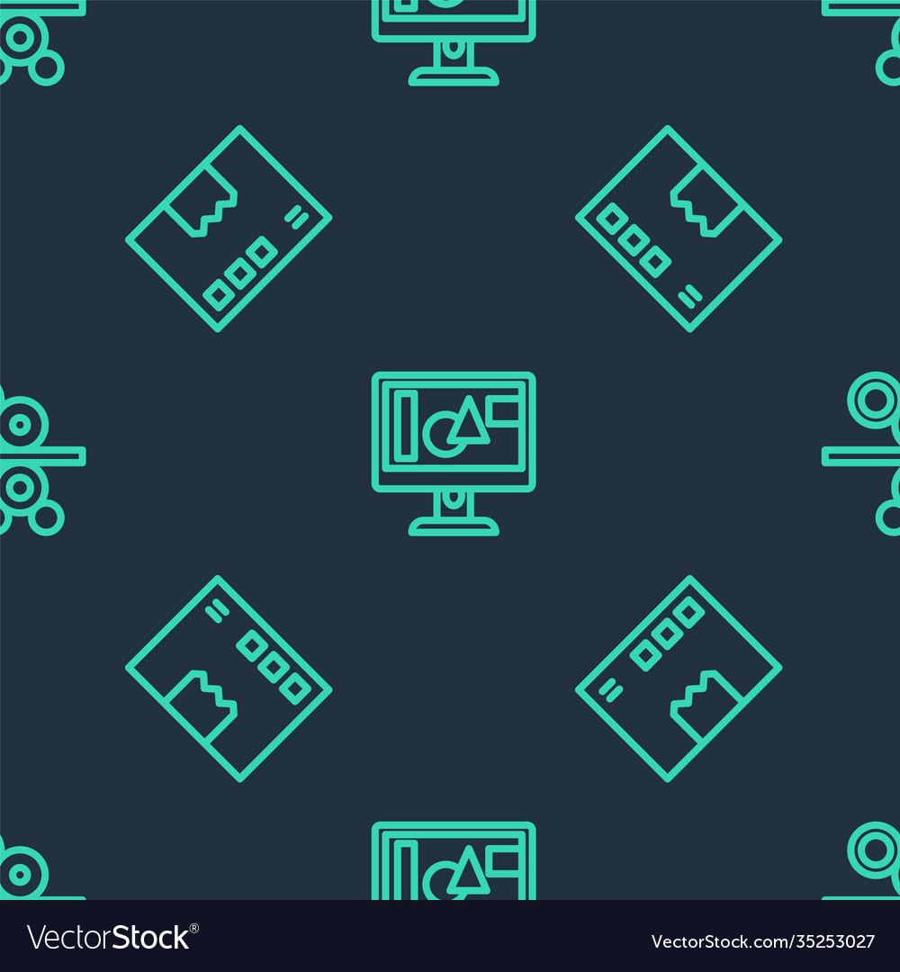 Set Line Computer Monitor Screen Carton Cardboard Vector Image