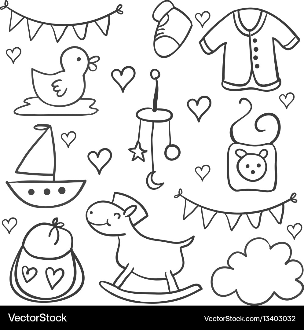 Collection of baby object doodles Royalty Free Vector Image