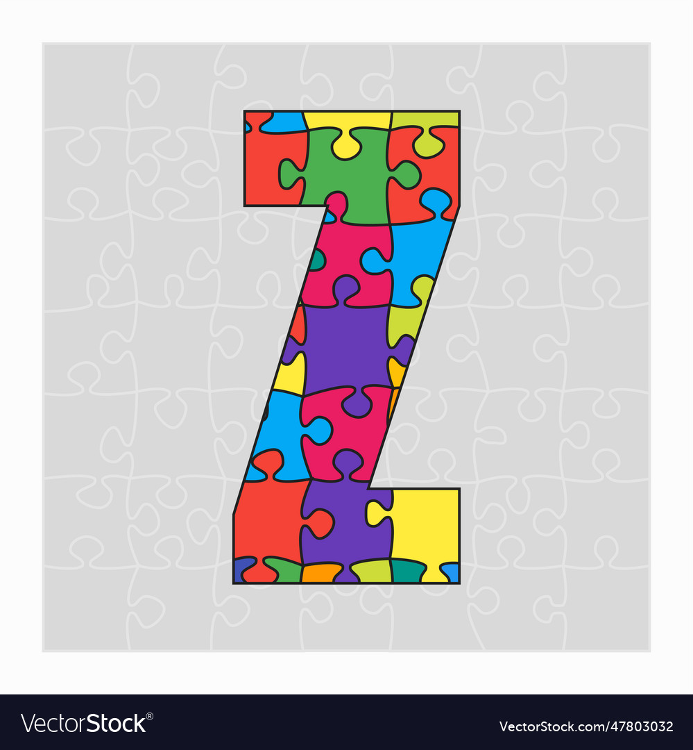 Colorful puzzle letter - z jigsaw creative font Vector Image