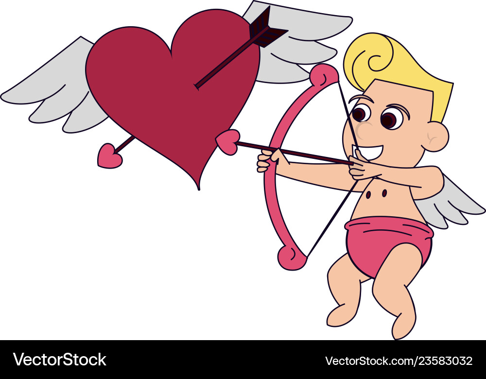 Cupid with arch and heart wings Royalty Free Vector Image