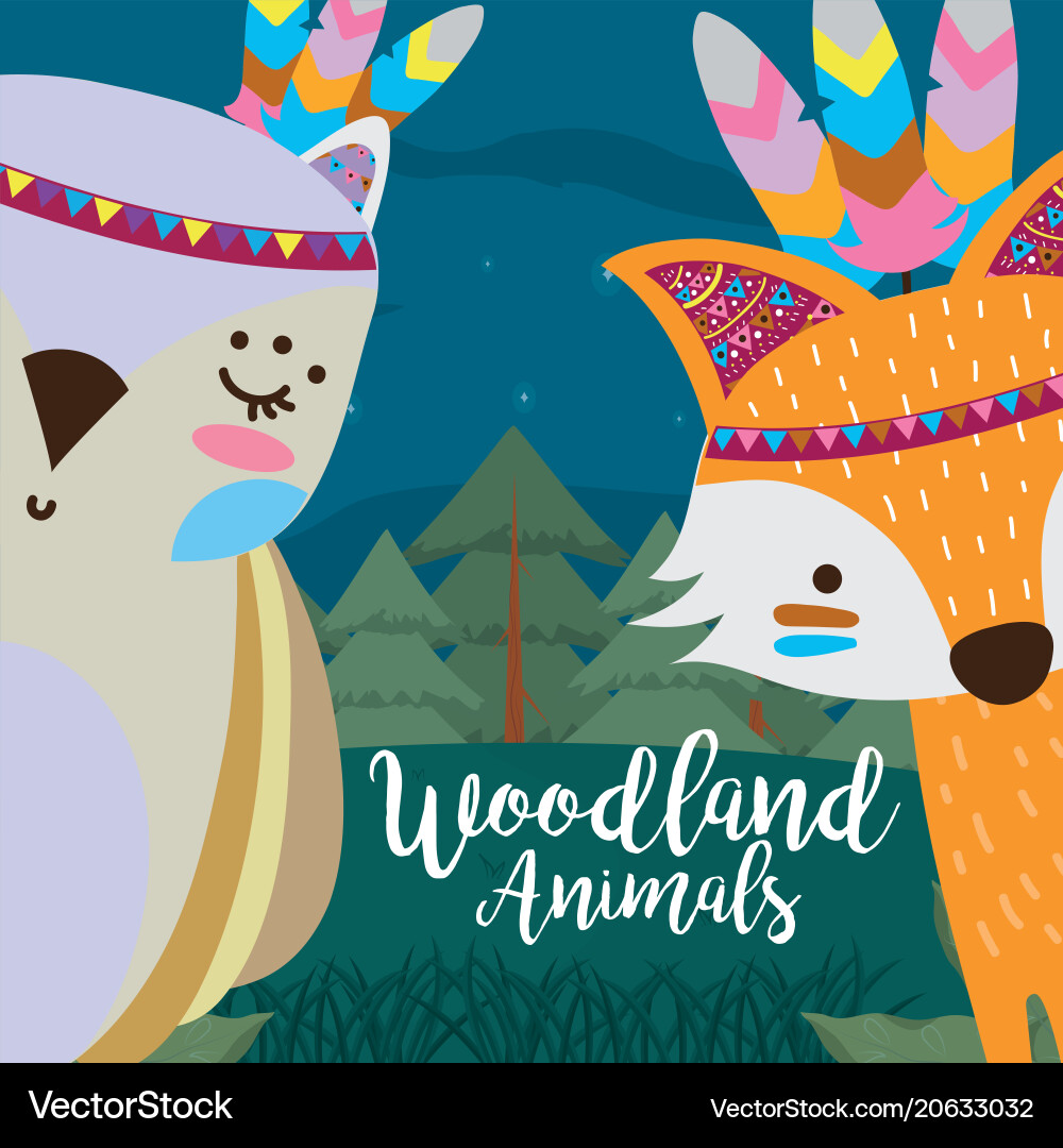 Fox and owl woodland animals Royalty Free Vector Image