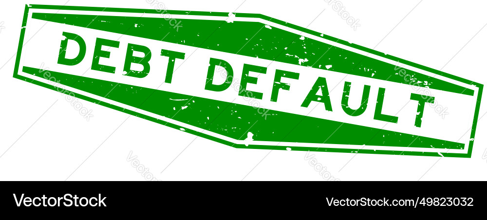 Grunge green debt default word hexagon rubber Vector Image