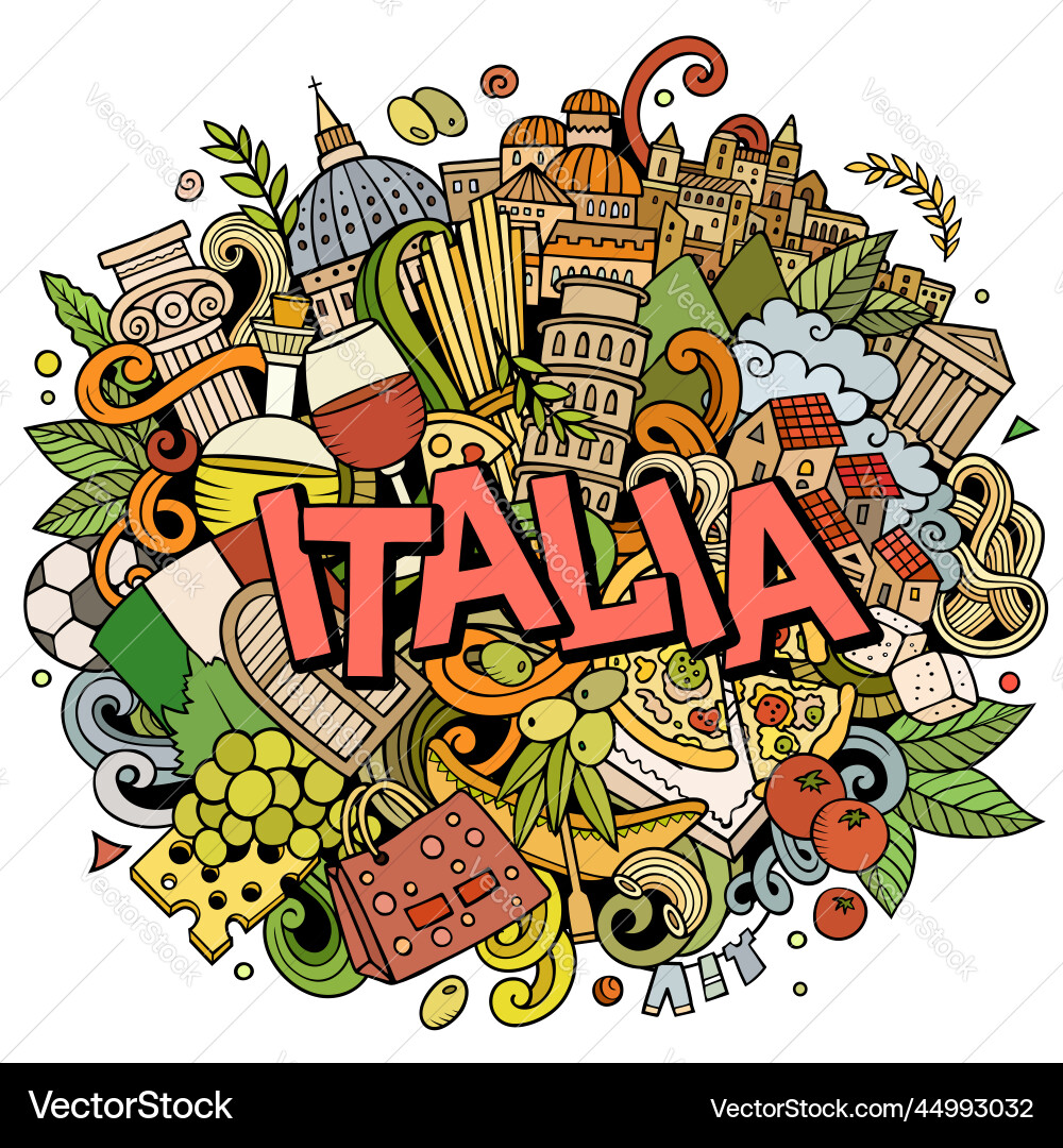 Italia hand drawn cartoon doodles Royalty Free Vector Image