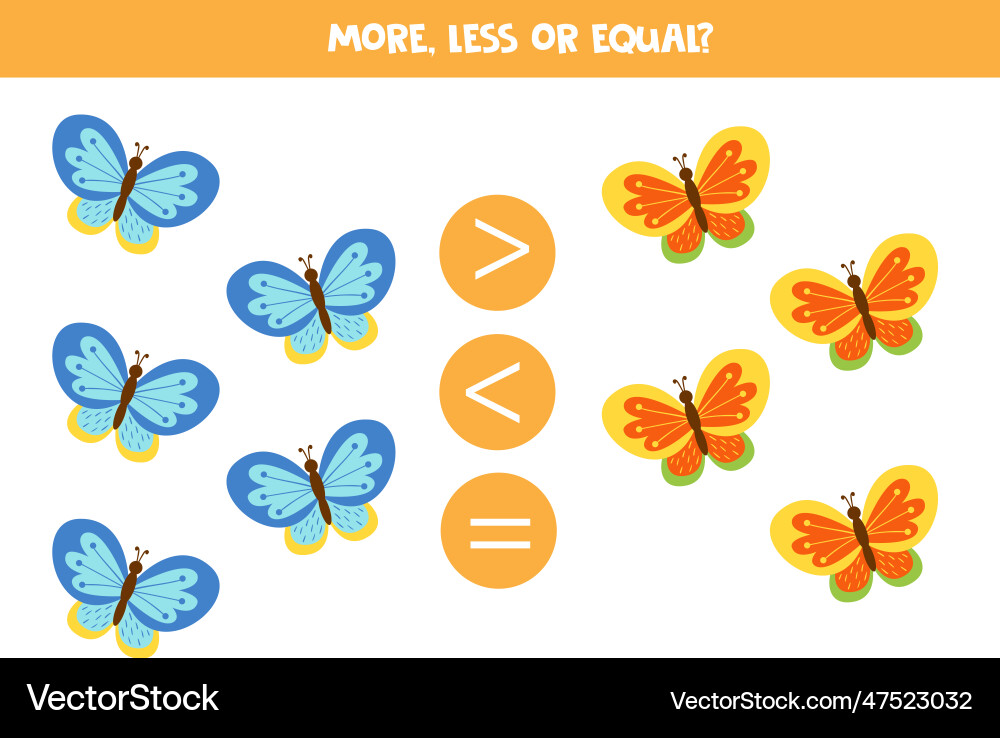 More less equal with cute cartoon butterflies Vector Image