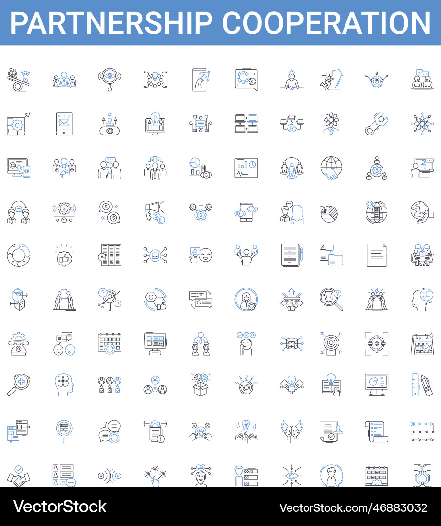 Partnership cooperation outline icons collection Vector Image