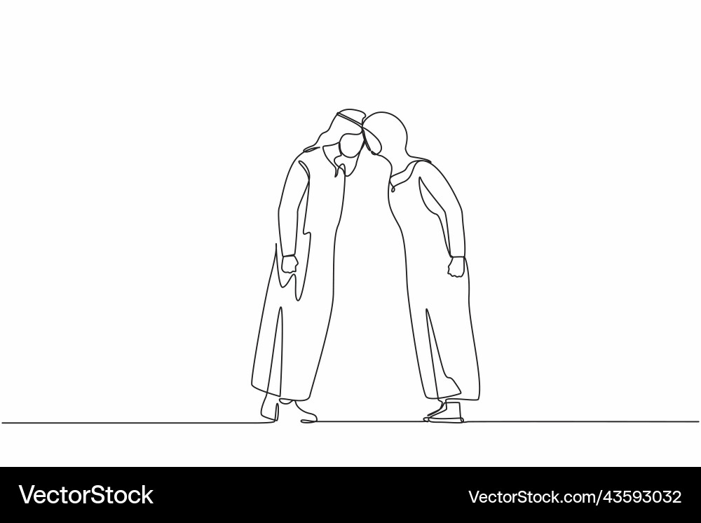 Single continuous line drawing arab man and woman Vector Image