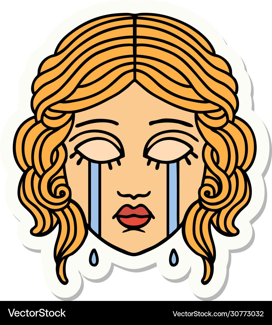 Tattoo style sticker female face crying Royalty Free Vector