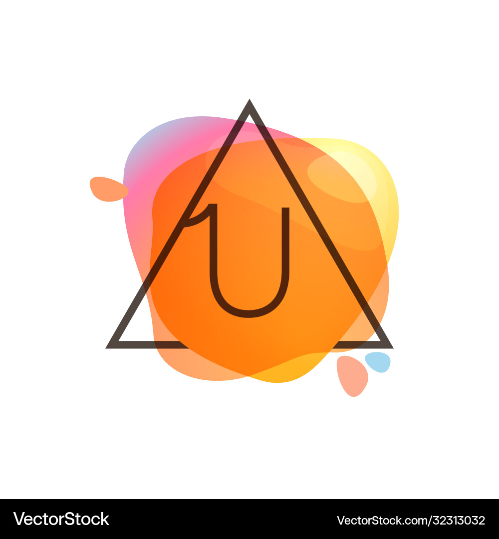 U letter logo in triangle frame at watercolor Vector Image