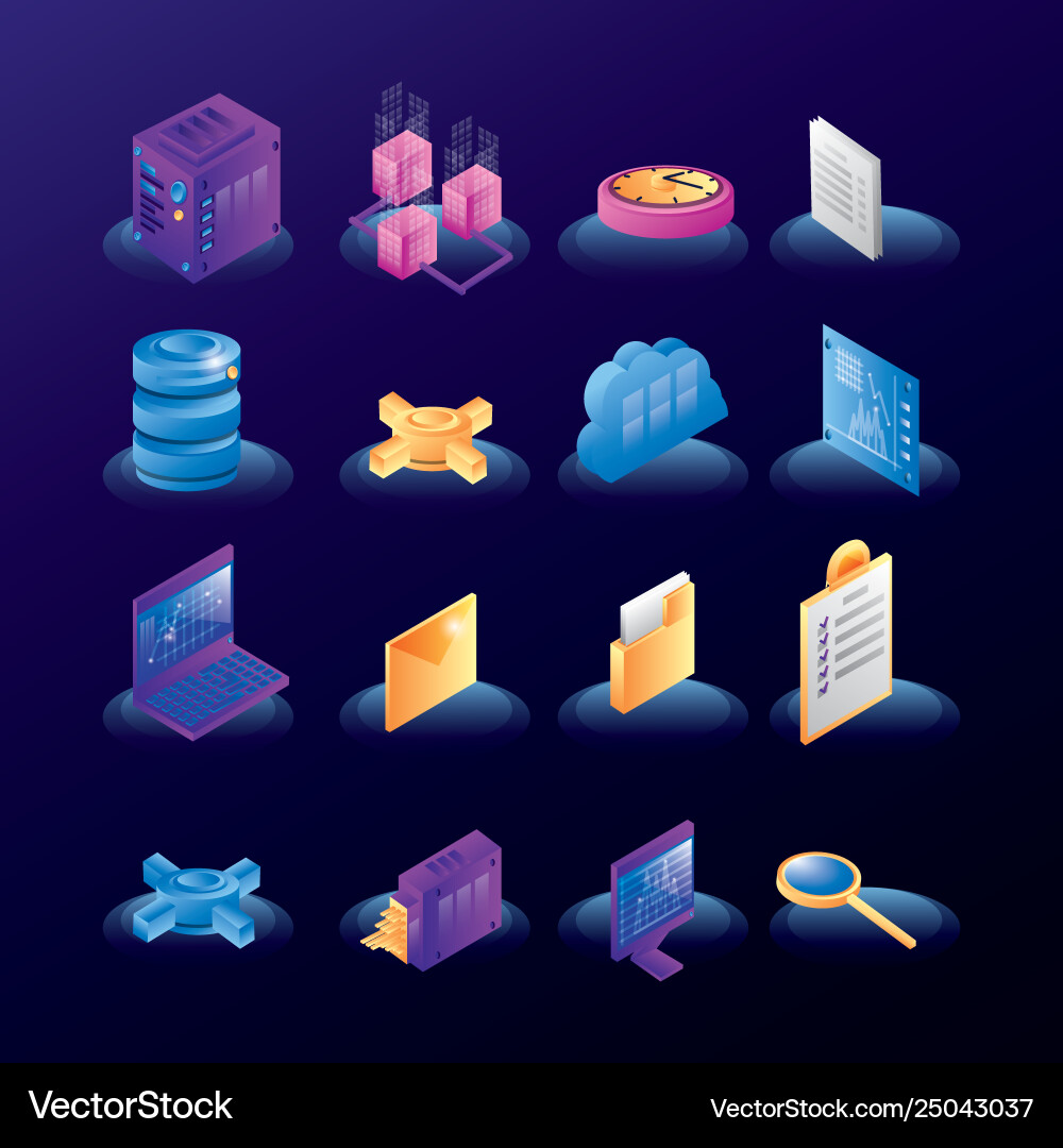 Data center network icons Royalty Free Vector Image