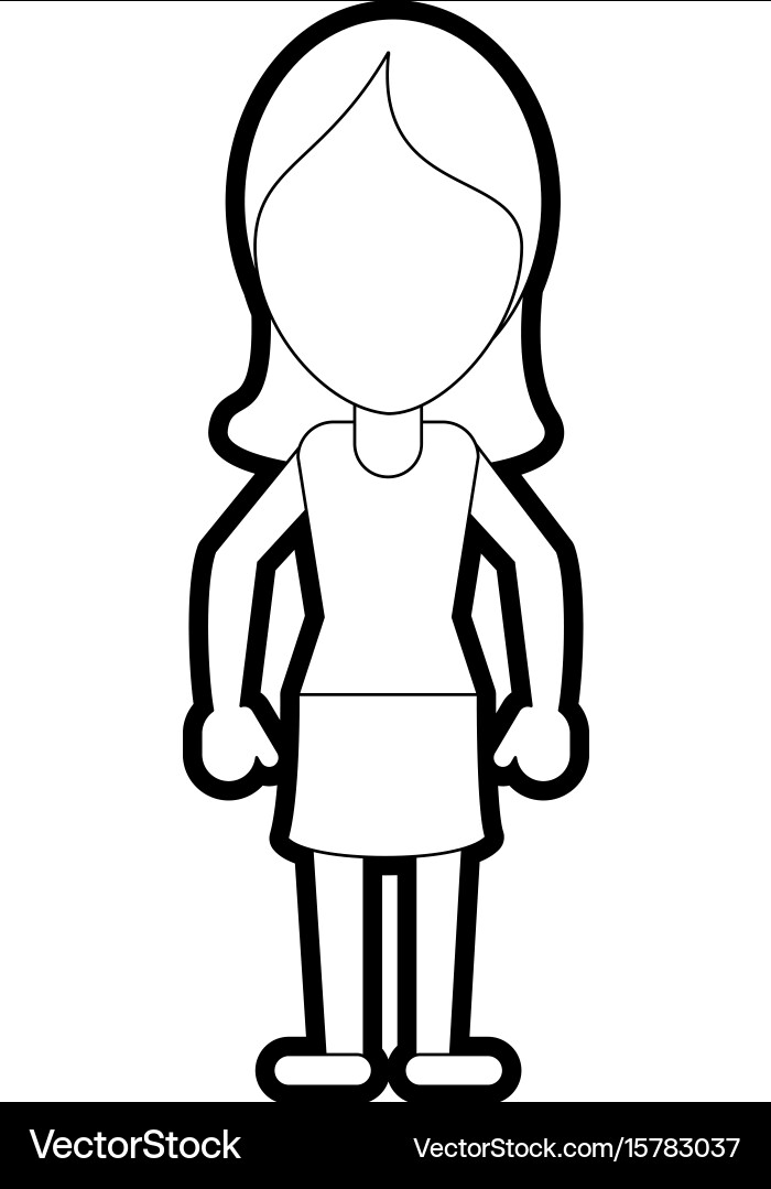 Flat line uncolored standing woman over white Vector Image