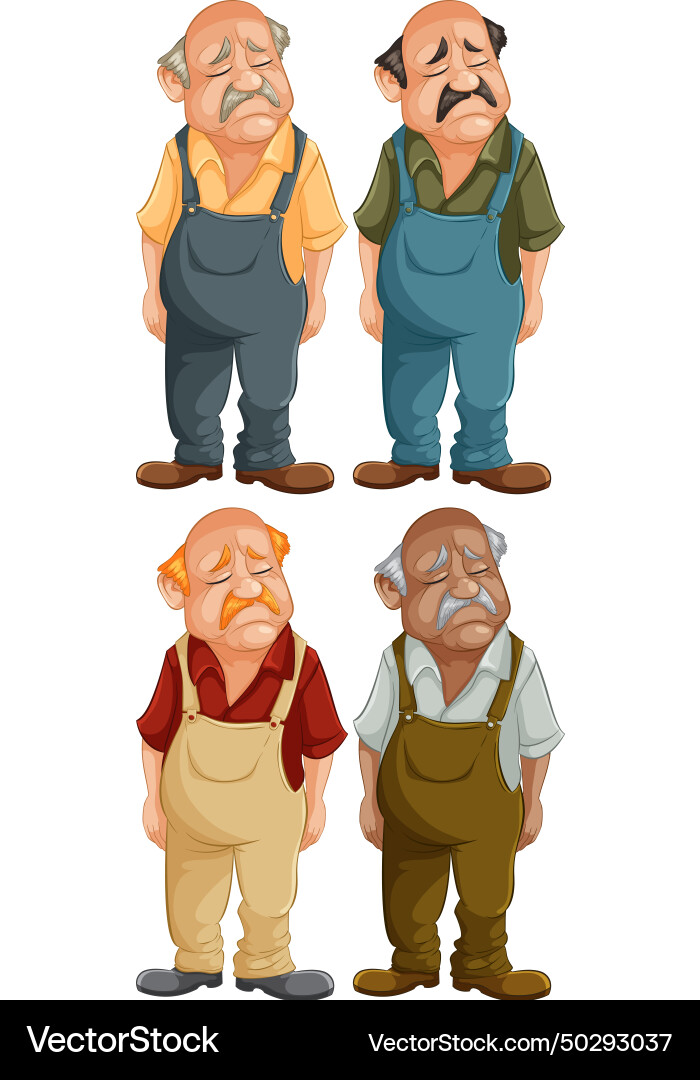 Four cartoon men with various sad expressions Vector Image