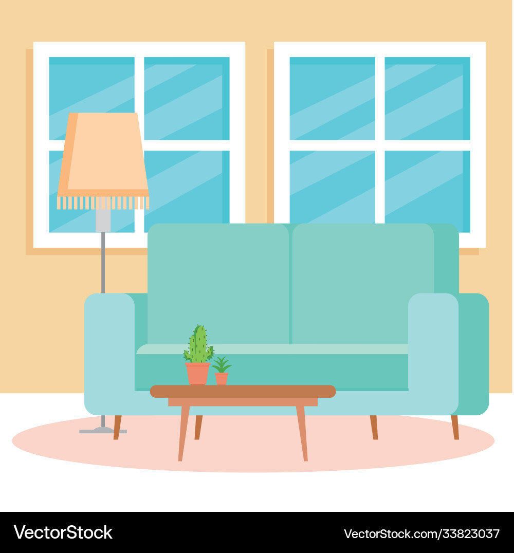 Interior living room home with couch Royalty Free Vector