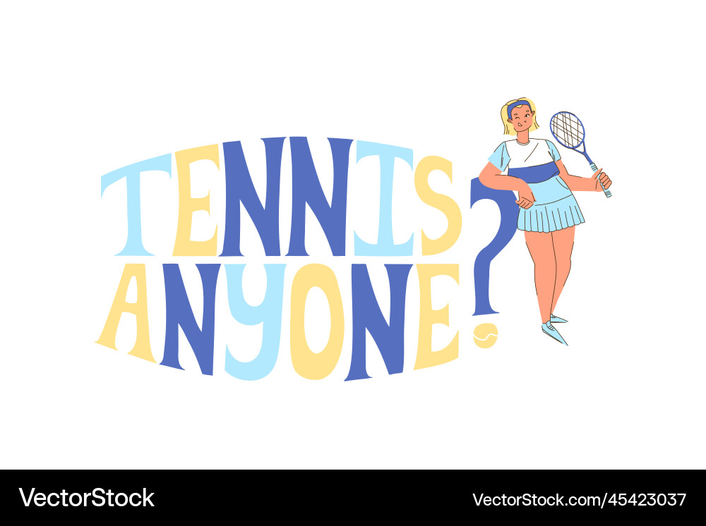 Multi-colored lettering with a girl racket Vector Image