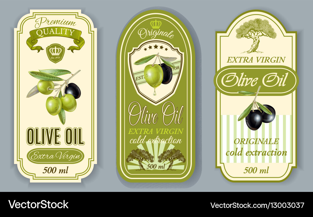 Oilve oil labels Royalty Free Vector Image - VectorStock