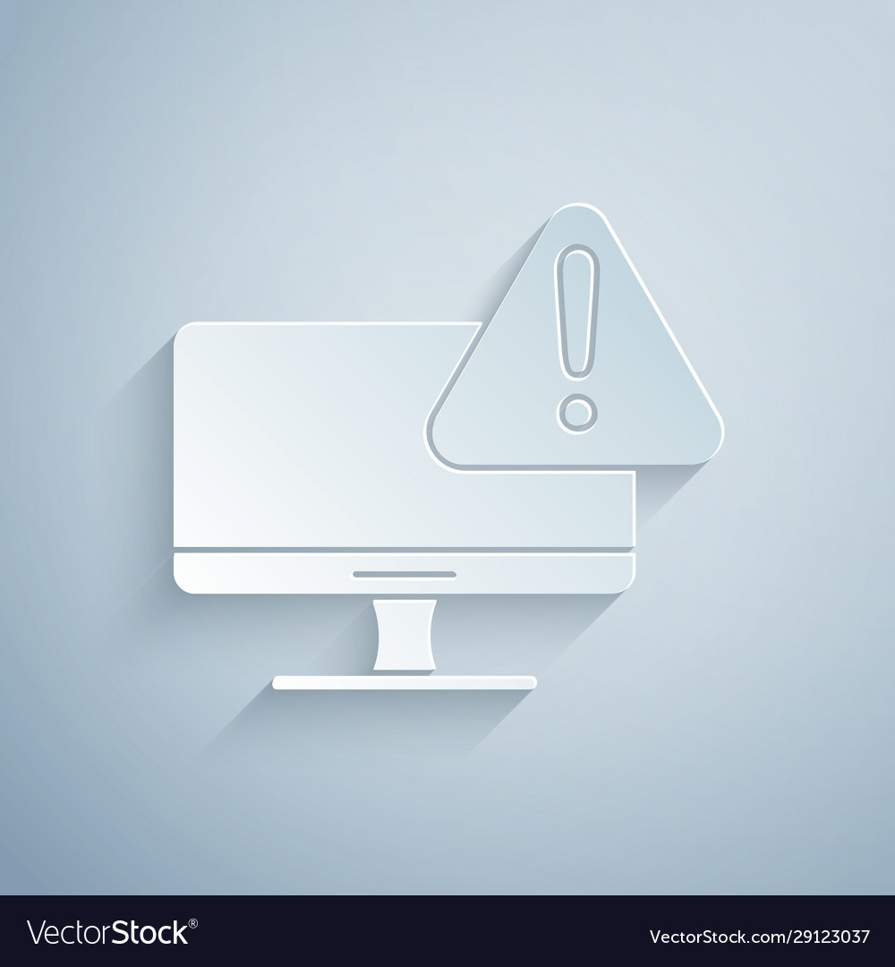 Paper cut computer monitor with exclamation mark Vector Image