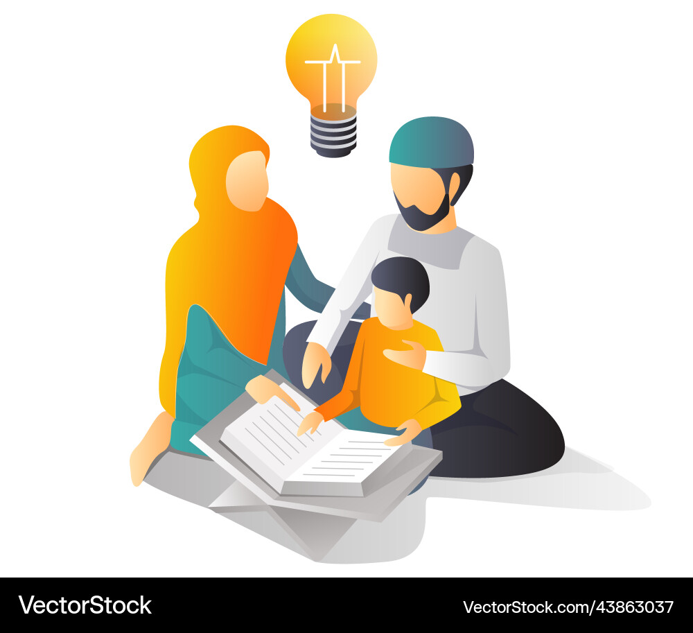 Parents are teaching children to learn read Vector Image