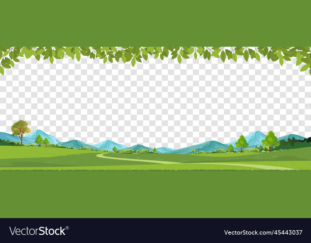 Spring green fields landscapemountaigreen leaves Vector Image