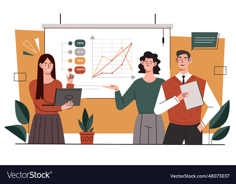 Team work with graphs concept Royalty Free Vector Image