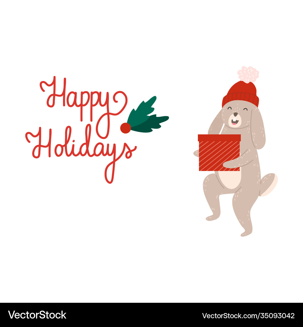 Happy grey rabbit in red christmas comfortable Vector Image