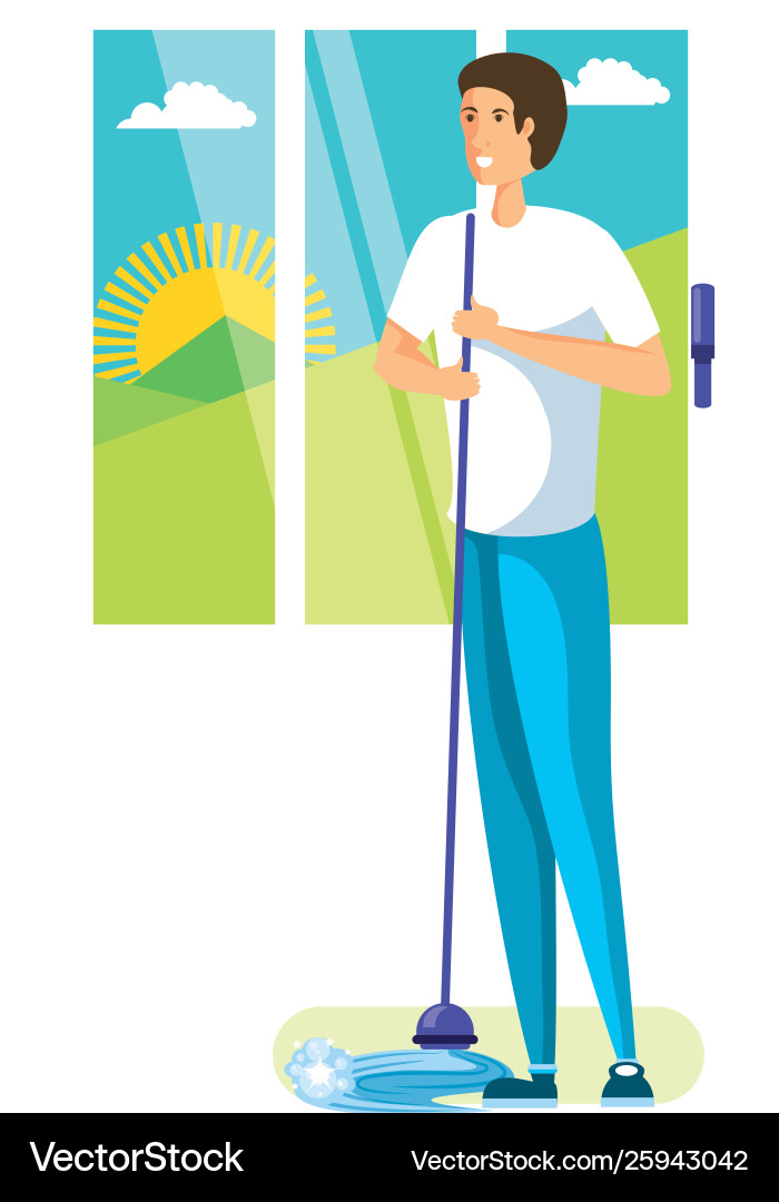 Isolated man cartoon cleaning design Royalty Free Vector