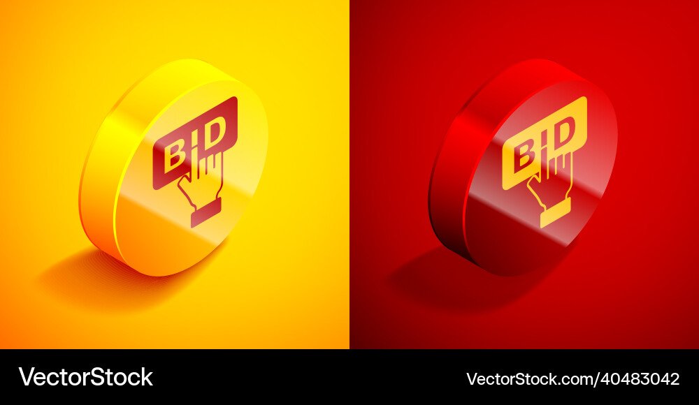 Isometric bid icon isolated on orange and red Vector Image