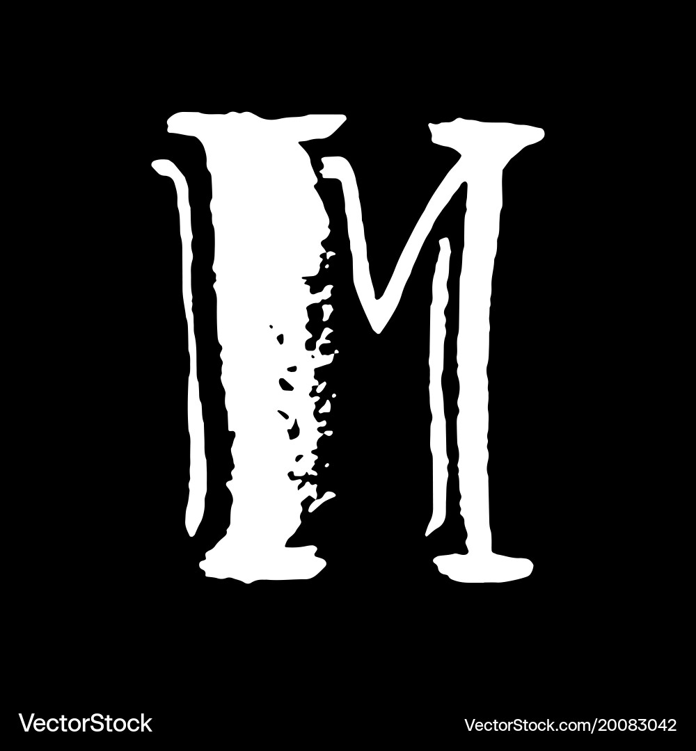 Letter m handwritten by dry brush rough strokes Vector Image