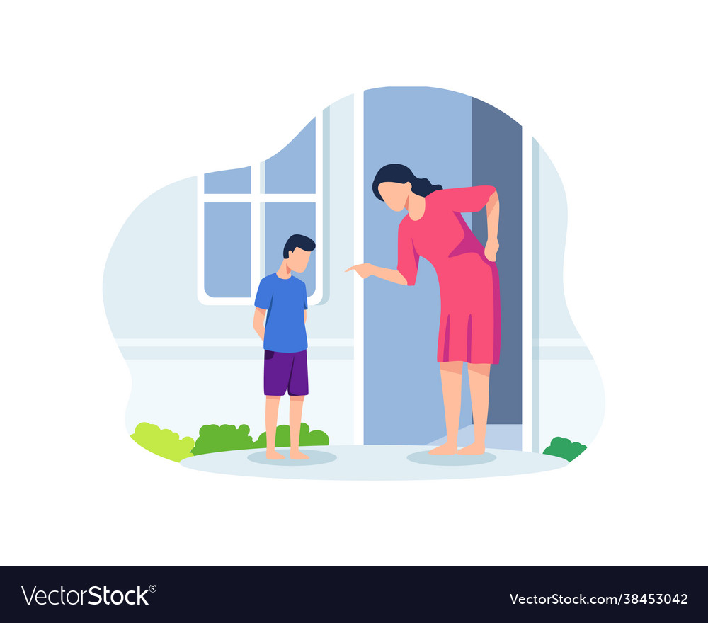 Mother scolding her son Royalty Free Vector Image