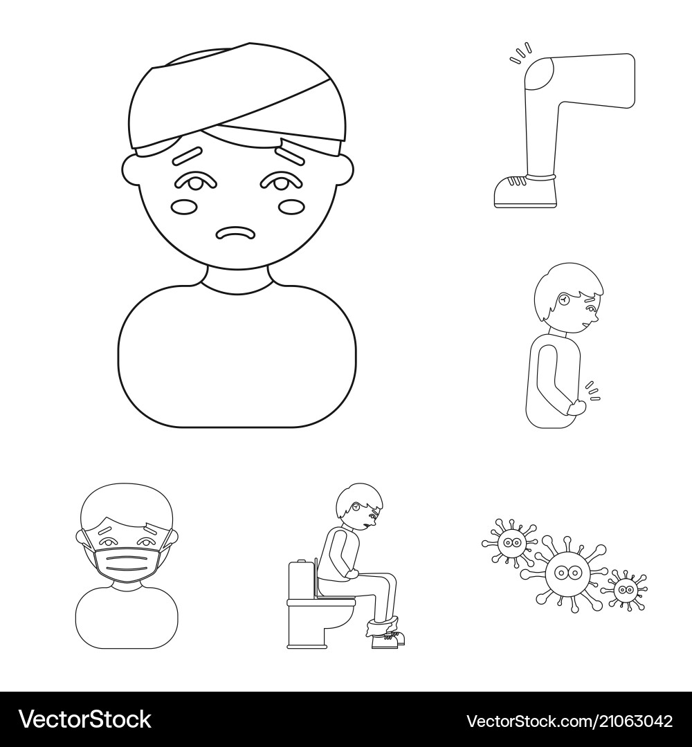 Sick man outline icons in set collection Vector Image