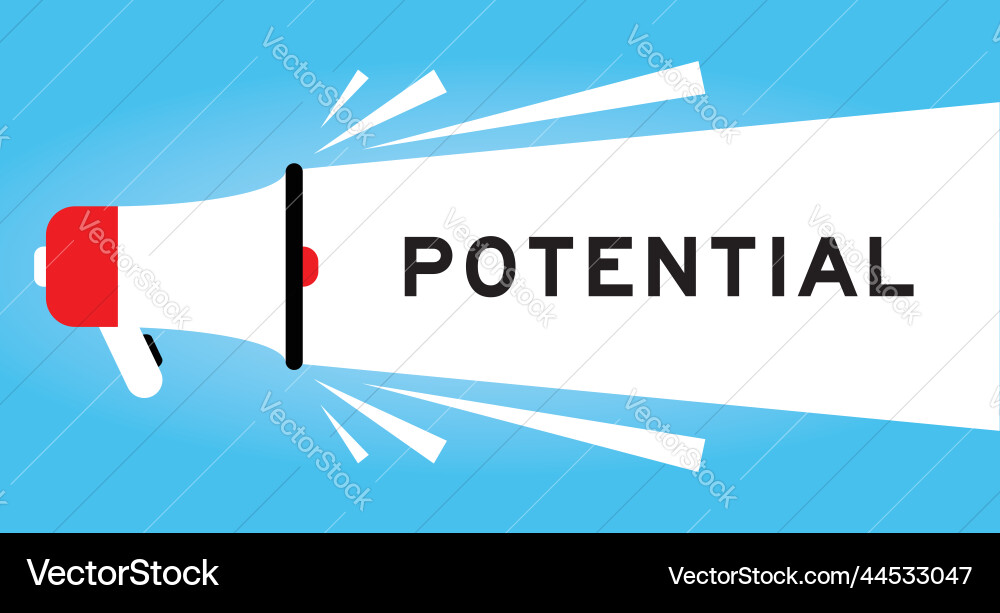 Color megaphone icon with word potential in white Vector Image