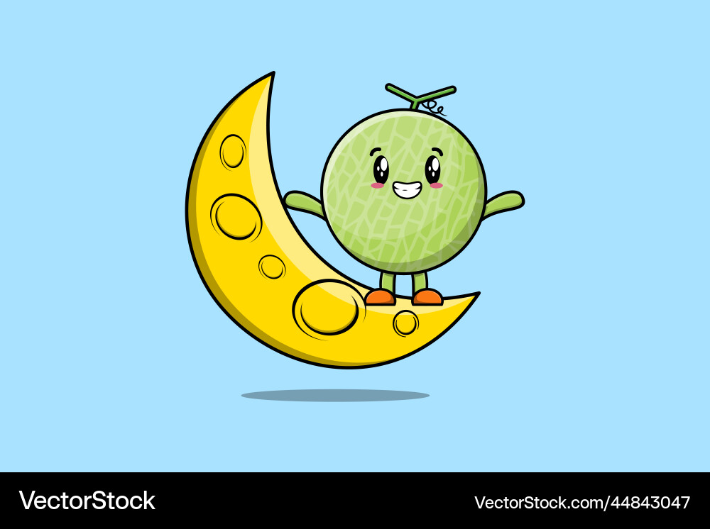 Cute cartoon melon standing on the crescent moon Vector Image