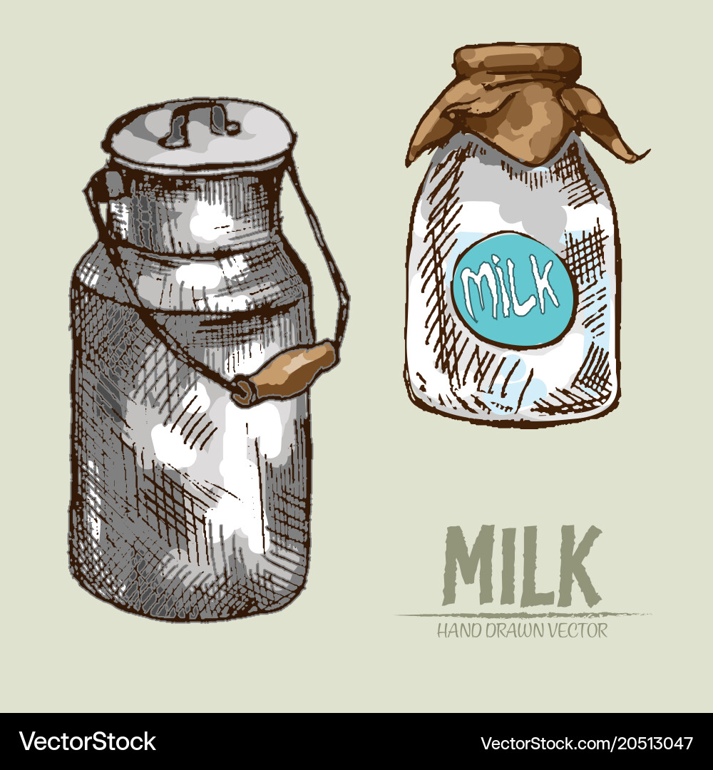 Digital detailed line art milk packed Royalty Free Vector