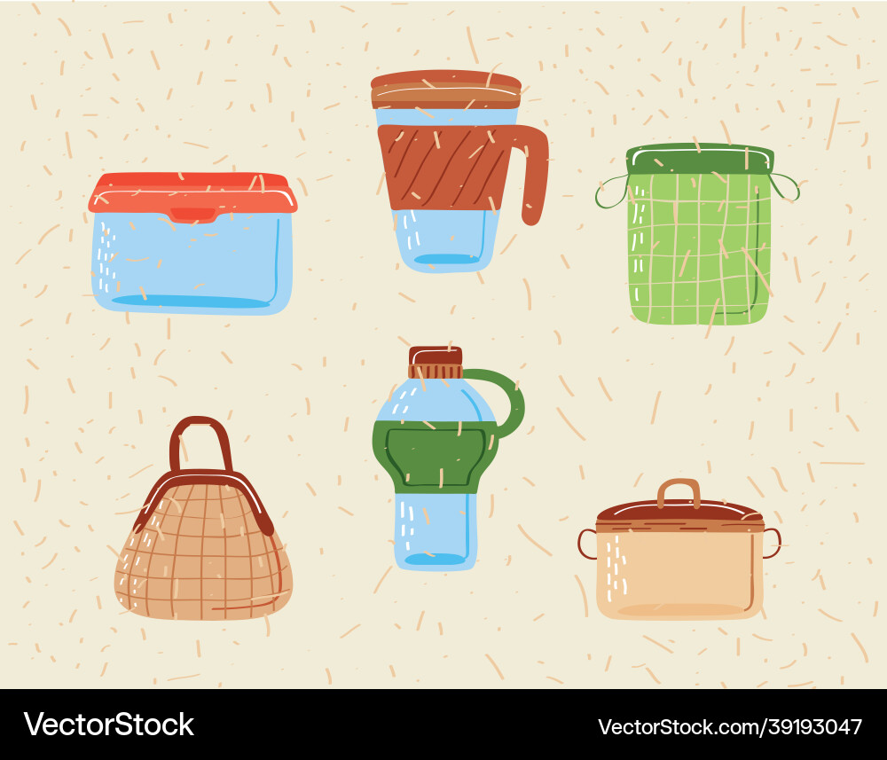 Icons of reusable containers Royalty Free Vector Image